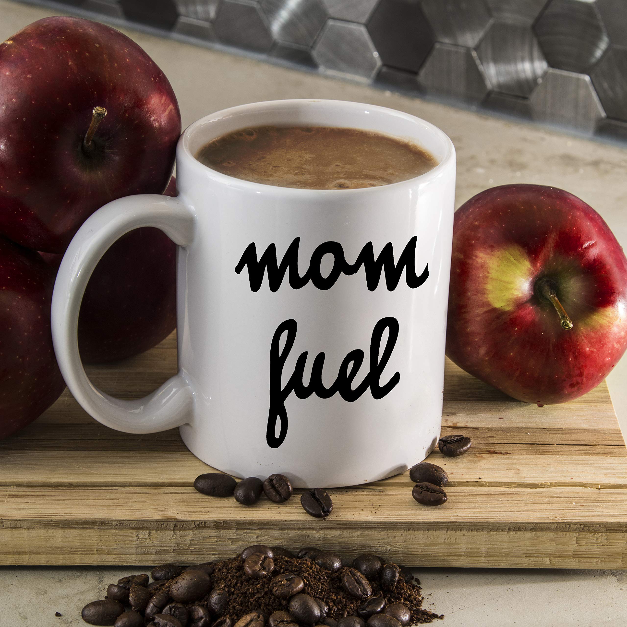 Funny Mugs, LOL Mom Fuel, Mom Juice - 11 oz Coffee Mug and 15 oz Stemless Wine Glass - New Moms, Mother's Day, and Birthdays