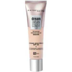 maybelline dream urban cover flawless coverage foundation makeup, spf 50, ivory