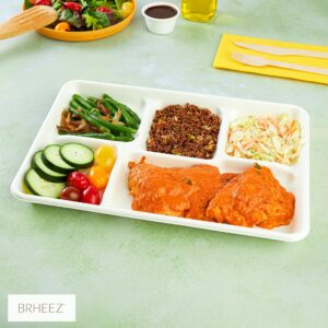 brheez Eco-Friendly 6 Compartment 8.5”x12.5” Disposable School Tray - Made from Bagasse Sugar Cane Fiber - Biodegradable, Compostable & Chemical Free - Pack of 50