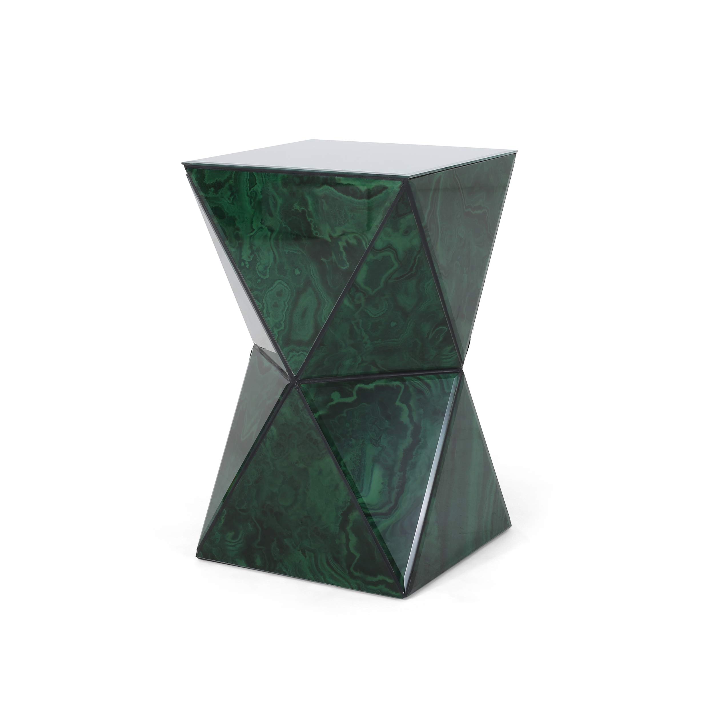 Christopher Knight Home Larry Tempered Glass Hourglass Side Table, Malachite Finish