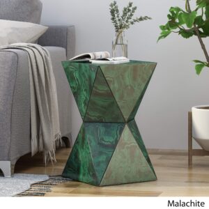 Christopher Knight Home Larry Tempered Glass Hourglass Side Table, Malachite Finish