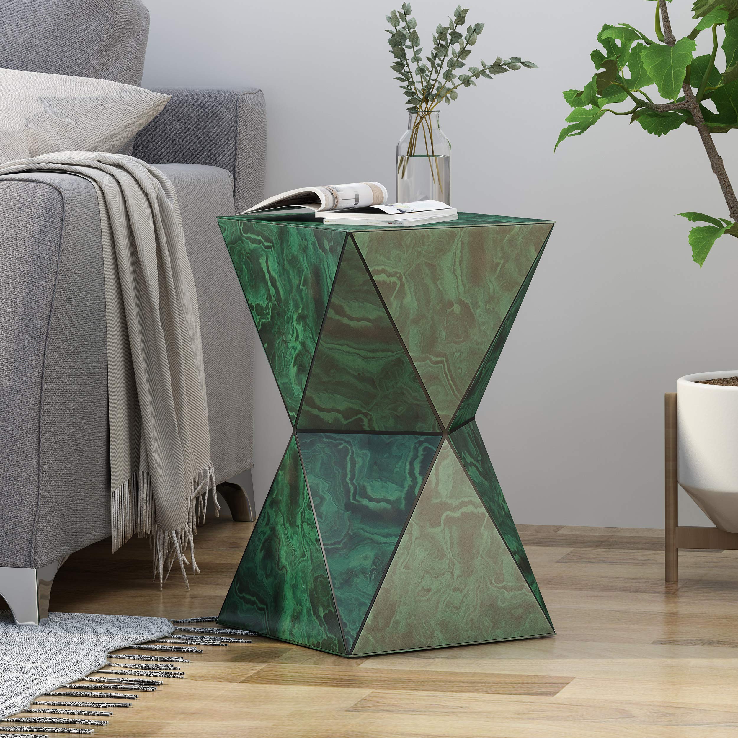 Christopher Knight Home Larry Tempered Glass Hourglass Side Table, Malachite Finish