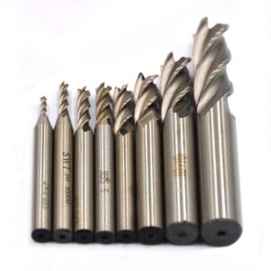 8pcs end mill bits hss cnc end mill cutter drill bits for wood, aluminum, steel, titanium, straight 4 flute mill bit set 1/16"-1/2" by oudtinx