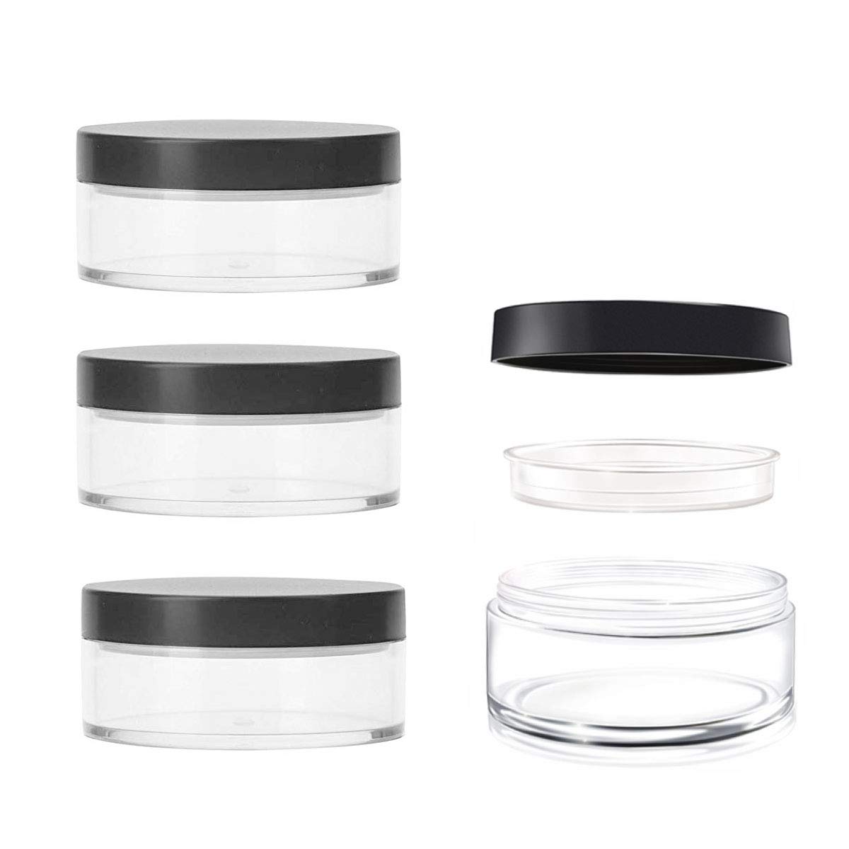 AKOAK Capacity 30 ml(1 oz) Empty Reusable Plastic Loose Powder Compact Container DIY Makeup Powder Case with Sifter and Lined Screw Lid,Pack of 4