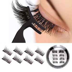 VASSOUL Dual Magnetic Eyelashes, 0.2mm Ultra Thin Magnet, Light weight & Easy to Wear, Best 3D Reusable Eyelashes with Applicator (8 PC with Tweezers)