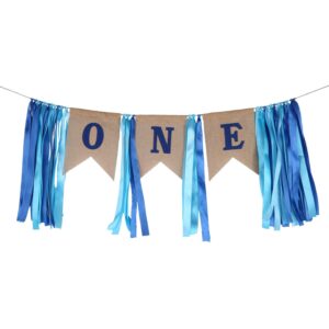 tilious 1st birthday decorations,baby boy's first birthday banner,burlap highchair banner for 1st birthday boy decorations (blue)