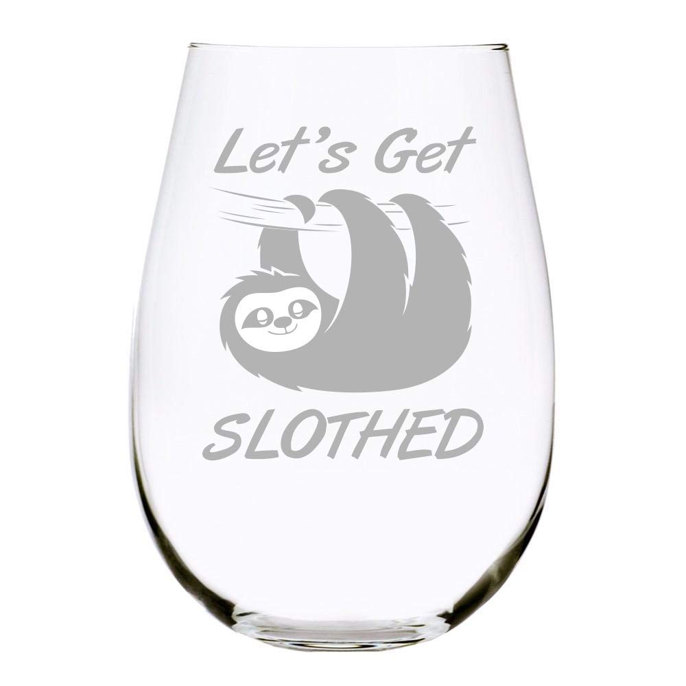 C M Lets Get Slothed stemless wine glass 17 oz.