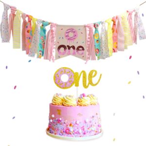 vansolinne donut 1st birthday party decorations kit, sweet one high chair banner donut grow up photo booth props party supplies cake topper first birthday gifts and souvenir for baby girl