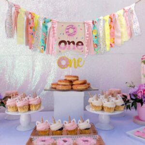 Vansolinne Donut 1st Birthday Party Decorations Kit, Sweet One High Chair Banner Donut Grow Up Photo Booth Props Party Supplies Cake Topper First Birthday Gifts and Souvenir for Baby Girl