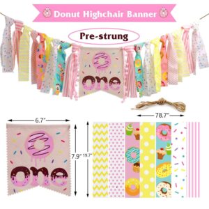 Vansolinne Donut 1st Birthday Party Decorations Kit, Sweet One High Chair Banner Donut Grow Up Photo Booth Props Party Supplies Cake Topper First Birthday Gifts and Souvenir for Baby Girl