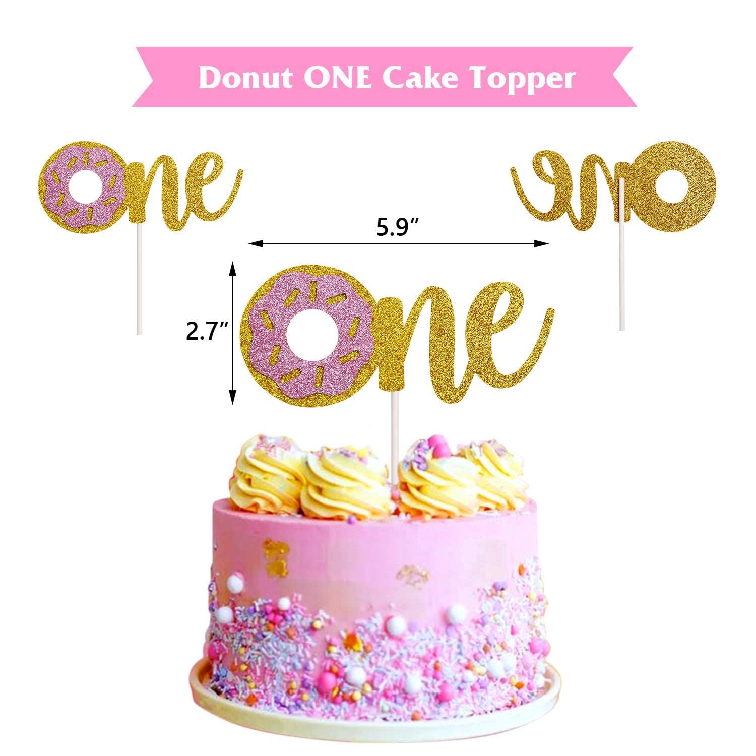 Vansolinne Donut 1st Birthday Party Decorations Kit, Sweet One High Chair Banner Donut Grow Up Photo Booth Props Party Supplies Cake Topper First Birthday Gifts and Souvenir for Baby Girl