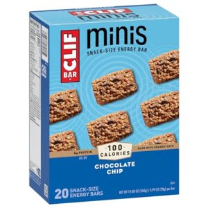 Clif Bar Minis - Chocolate Chip - Made with Organic Oats - 4g Protein - Non-GMO - Plant Based - Snack-Size Energy Bars - 0.99 oz. (20 Pack)