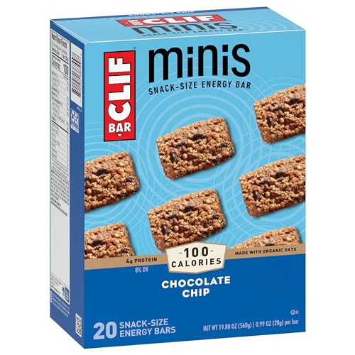 Clif Bar Minis - Chocolate Chip - Made with Organic Oats - 4g Protein - Non-GMO - Plant Based - Snack-Size Energy Bars - 0.99 oz. (20 Pack)