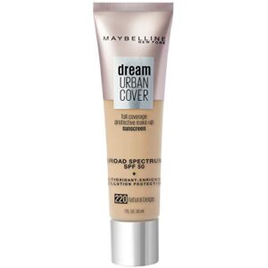 maybelline dream urban cover flawless coverage foundation makeup, spf 50, natural beige