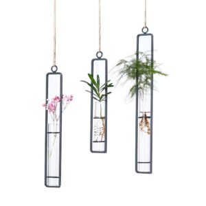 hanging glass planter water iron art hydroponic vase transparent test tube flower hanging bottle home decoration (3pcs-s,m,l)