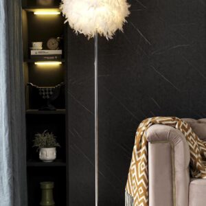 Surpars House Floor Lamp, Elegant White Feather Standing Lamp with On/Off Switch in Line