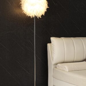 Surpars House Floor Lamp, Elegant White Feather Standing Lamp with On/Off Switch in Line