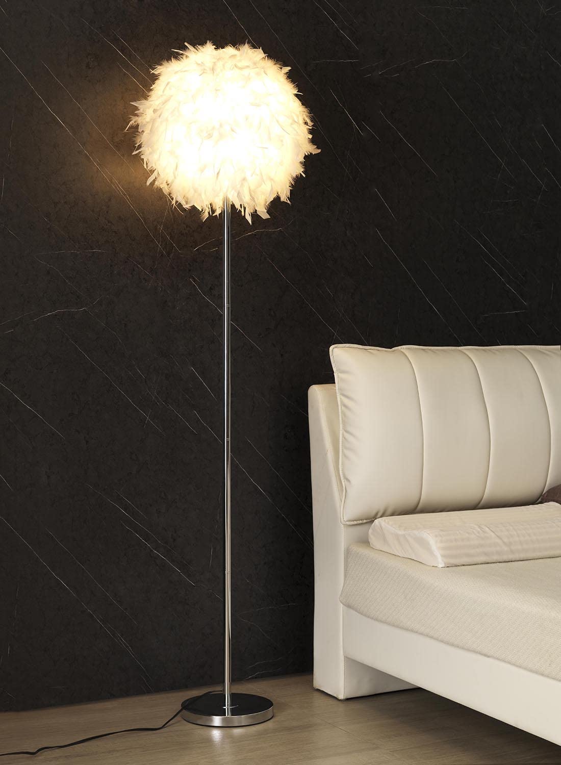 Surpars House Floor Lamp, Elegant White Feather Standing Lamp with On/Off Switch in Line