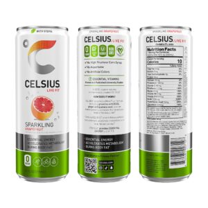 CELSIUS Sweetened with Stevia Sparkling Grapefruit Fitness Drink, Zero Sugar, 12oz. Slim Can (Pack of 12)