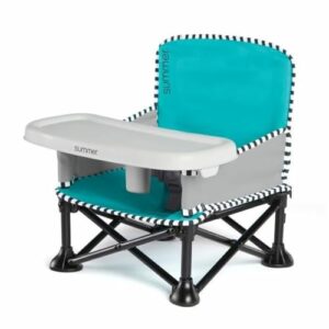 summer by bright starts pop 'n sit portable booster chair, floor seat, indoor/outdoor use, compact fold, aqua sugar, 6 mos - 3 yrs