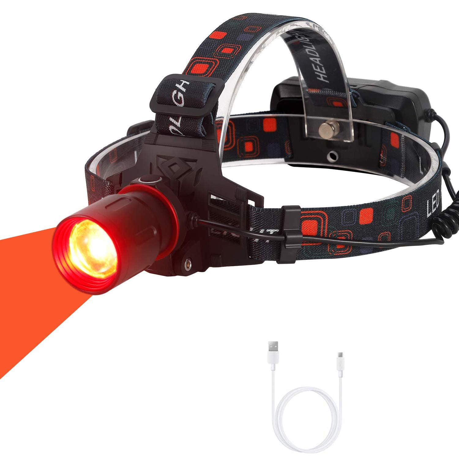 WindFire New Brightest Red Light Hunting Headlamp Zoomable 3 Modes Night Hunting Light Rechargeable Waterproof Headlight for Coyote Hog Varmint Predator Hunting, Astronomy, Aviation