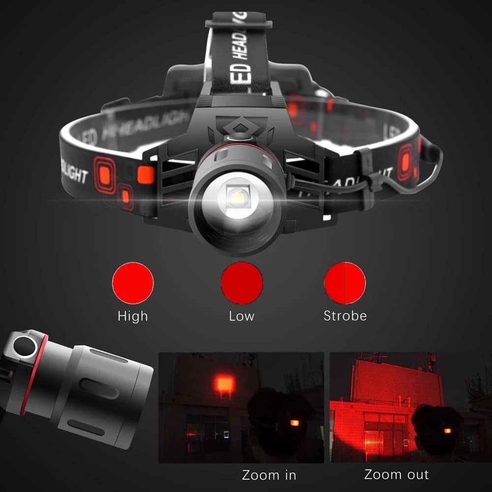 WindFire New Brightest Red Light Hunting Headlamp Zoomable 3 Modes Night Hunting Light Rechargeable Waterproof Headlight for Coyote Hog Varmint Predator Hunting, Astronomy, Aviation