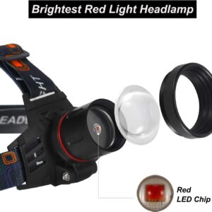 WindFire New Brightest Red Light Hunting Headlamp Zoomable 3 Modes Night Hunting Light Rechargeable Waterproof Headlight for Coyote Hog Varmint Predator Hunting, Astronomy, Aviation