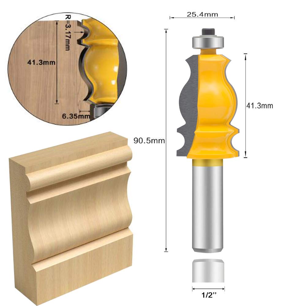 LEATBUY 1/2-Inch Shank Architectural Molding Router Bit Set 5 PCS, Corner Rounding Edge-Forming Roundover Beading Router Bit Set, Woodworking Milling Cutter Tools, Carbide Cutter CNC Router (FJ-55)