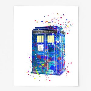 Tardis time machine Prints, Doctor Who Watercolor, Nursery Wall Poster, Holiday Gift, Kids and Children Artworks, Digital Illustration Art