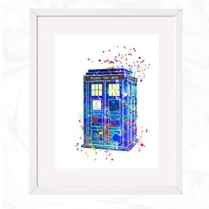 Tardis time machine Prints, Doctor Who Watercolor, Nursery Wall Poster, Holiday Gift, Kids and Children Artworks, Digital Illustration Art