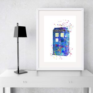 Tardis time machine Prints, Doctor Who Watercolor, Nursery Wall Poster, Holiday Gift, Kids and Children Artworks, Digital Illustration Art