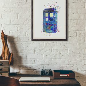 Tardis time machine Prints, Doctor Who Watercolor, Nursery Wall Poster, Holiday Gift, Kids and Children Artworks, Digital Illustration Art