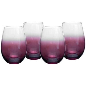 Spode Kingsley Stemless Wine, Set of 4 | Set of 4 Wine Glasses | Ideal for White Wine, Red Wine, or Cocktails | 20 Oz Wine Glasses deep plum colored ombre finish