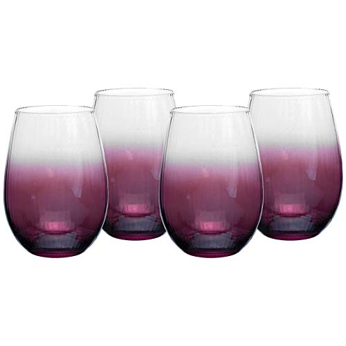 Spode Kingsley Stemless Wine, Set of 4 | Set of 4 Wine Glasses | Ideal for White Wine, Red Wine, or Cocktails | 20 Oz Wine Glasses deep plum colored ombre finish