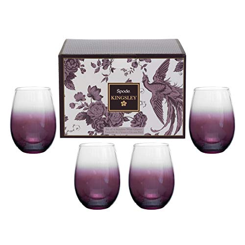 Spode Kingsley Stemless Wine, Set of 4 | Set of 4 Wine Glasses | Ideal for White Wine, Red Wine, or Cocktails | 20 Oz Wine Glasses deep plum colored ombre finish