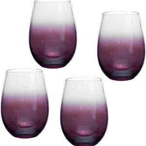 Spode Kingsley Stemless Wine, Set of 4 | Set of 4 Wine Glasses | Ideal for White Wine, Red Wine, or Cocktails | 20 Oz Wine Glasses deep plum colored ombre finish