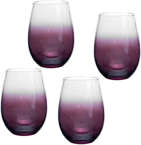 Spode Kingsley Stemless Wine, Set of 4 | Set of 4 Wine Glasses | Ideal for White Wine, Red Wine, or Cocktails | 20 Oz Wine Glasses deep plum colored ombre finish