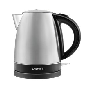 chefman stainless steel electric kettle w/ 360° swivel base, auto shut off & boil dry protection, bpa-free interior and cool-touch handle, 7+ cup capacity, 1.7 liter, 1500w