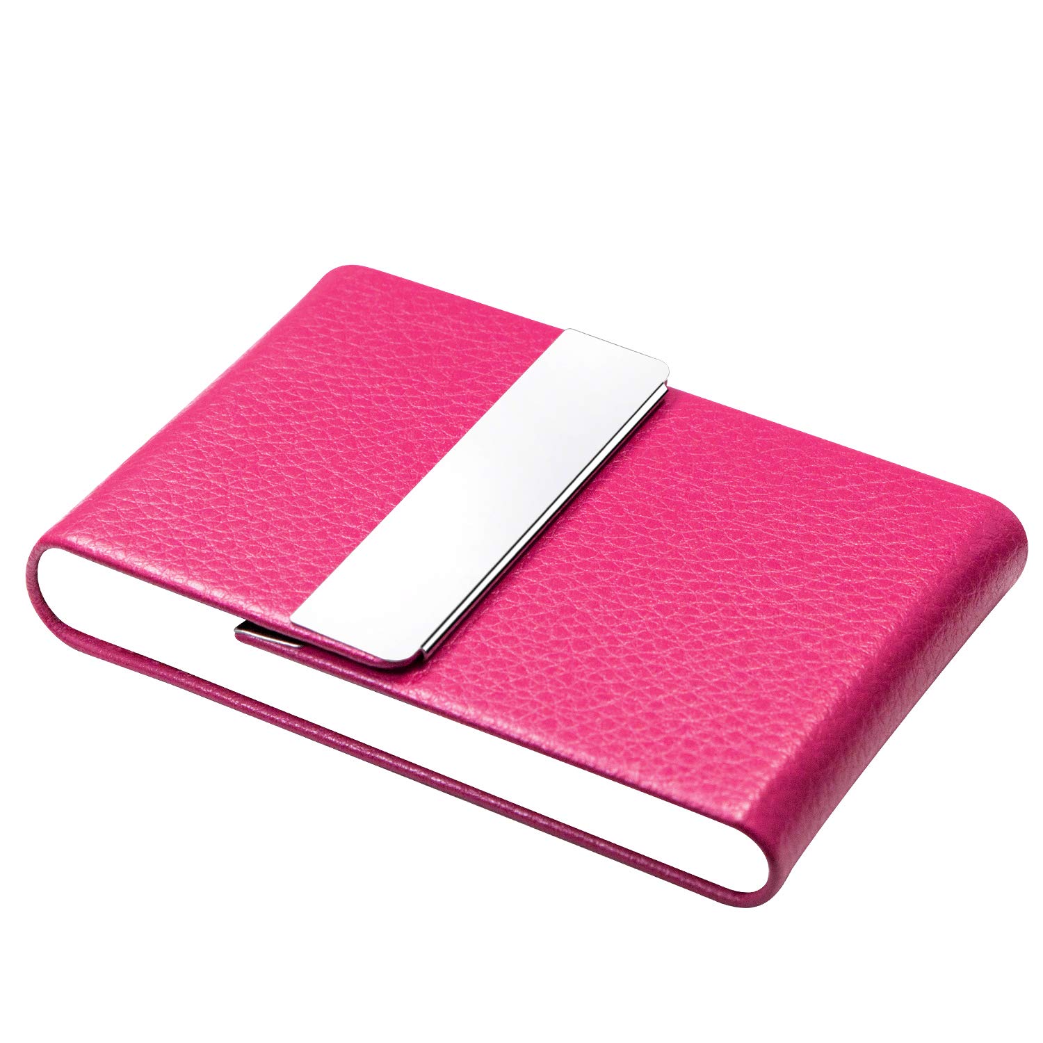 Padike PU Leather Business Card Holder for Women Professional Business Name Card Holder Stainless Steel Business Card Case with Magnetic Shut (Rose red)