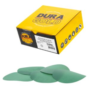 dura-gold premium 5" green film sanding discs - 400 grit (box of 50) - hook & loop backing sandpaper discs for da sanders, finishing fine cut abrasive - sand automotive car paint, woodworking wood