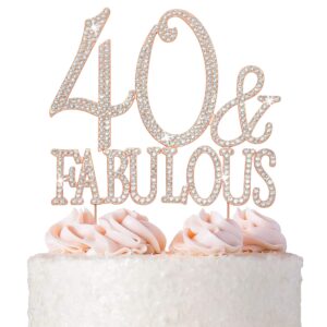 40 cake topper - premium rose gold metal - 40 and fabulous - 40th birthday party sparkly rhinestone decoration makes a great centerpiece - now protected in a box