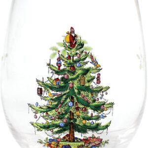 Spode Christmas Tree Glassware - Set of 4 -Made of Glass – Gold Rim- Classic Drinkware - Gift for Christmas, Holidays, or Wedding - Drinking Glasses (Stemless Wine Glasses)