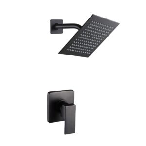 pop sanitaryware matte black shower faucet set, bathroom rainfall shower system with stainless steel metal showerhead, single function shower trim kit with rough-in valve