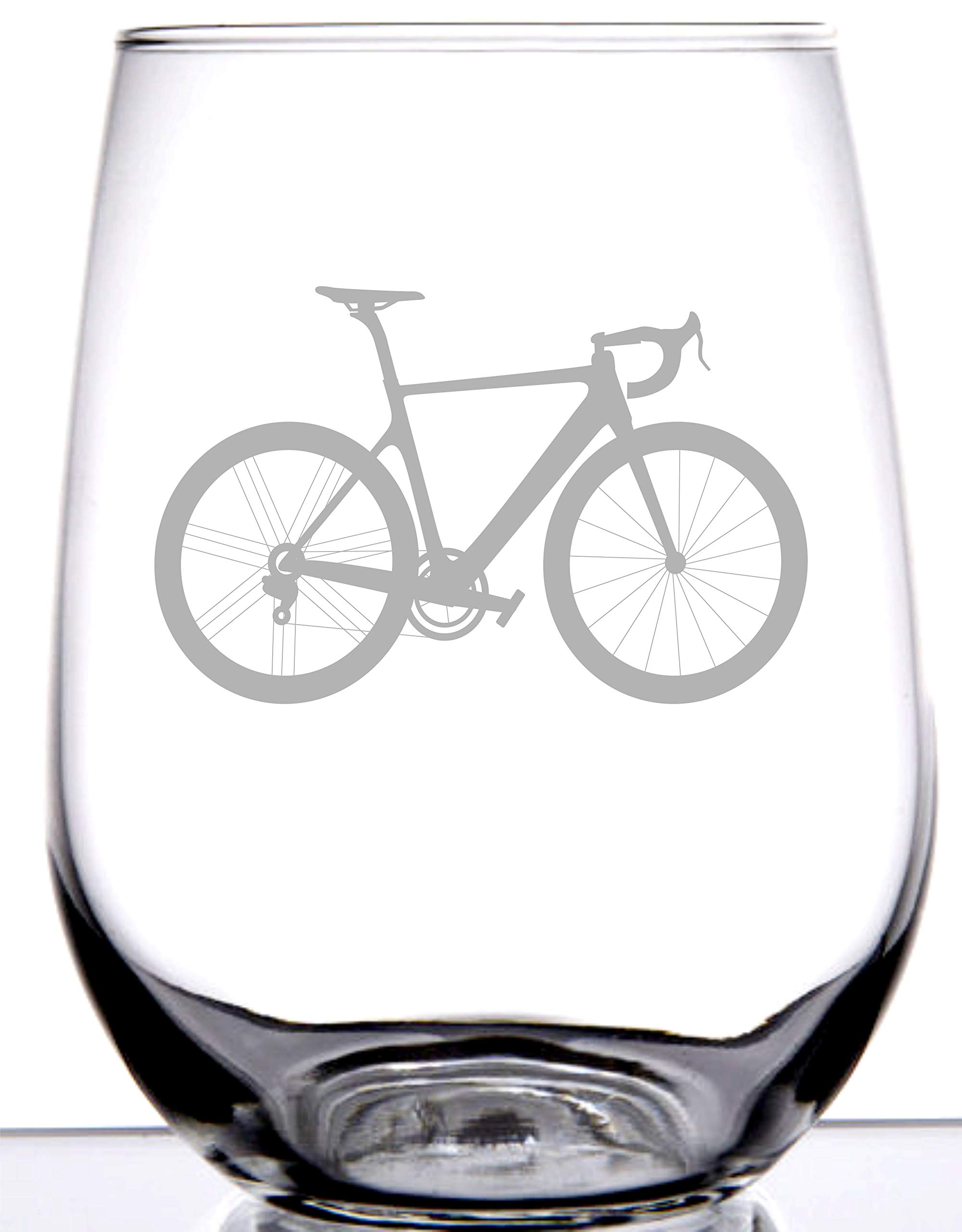 Bike Boneshaker Stemless Wine Glass | Laser Etch Embedded Design | Bicycle 2 Wheeler | Mountain Bike | 15 ounce