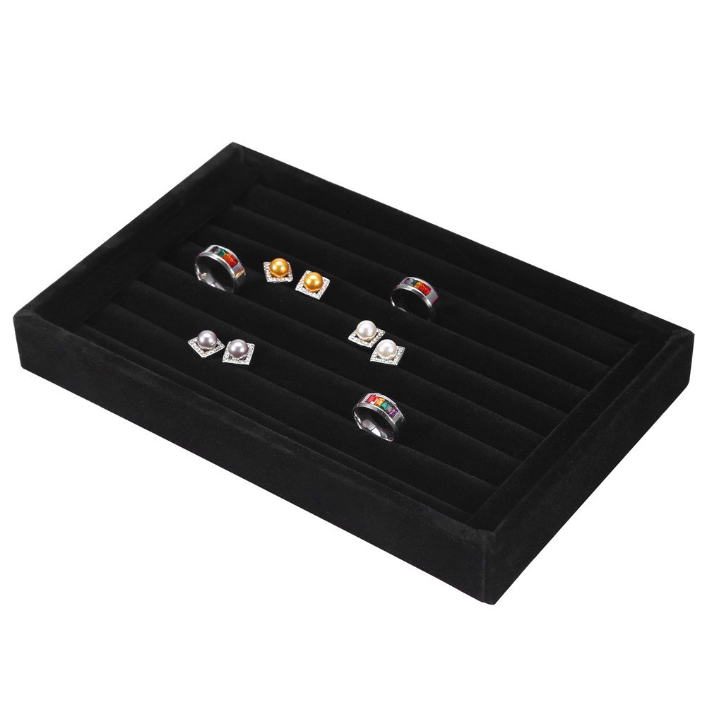 Salmue Fashion Ring Display Box, Jewelry Display Tray Organizer Earring Holder Case Box Showcase for 7 Slots Can hold 50-70 Rings(1#)