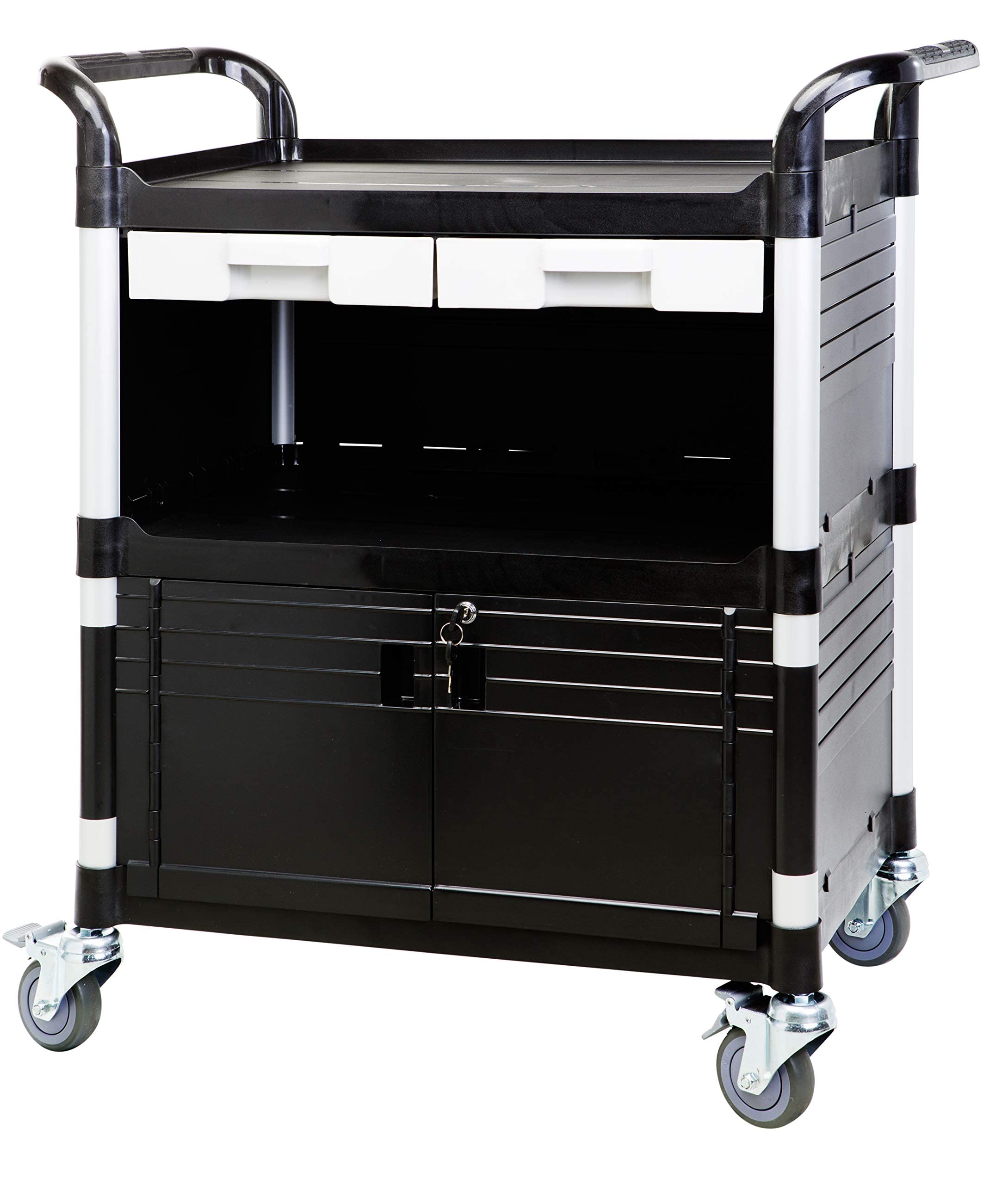 JaboEquip 3 Tier Heavy Duty Utility Cart Lockable Medical Cart Hospital Cart Lab Cart, 606 lbs Load for Lab Hospital Office, JB-3KD1, Black