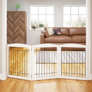 PAWLAND Extra Wide Dog gate for The House, Doorway, Stairs, Freestanding Foldable Wire Pet Gate, Pet Puppy Safety Fence, 30" Height (White, 3 Panels)