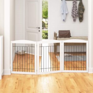 PAWLAND Extra Wide Dog gate for The House, Doorway, Stairs, Freestanding Foldable Wire Pet Gate, Pet Puppy Safety Fence, 30" Height (White, 3 Panels)