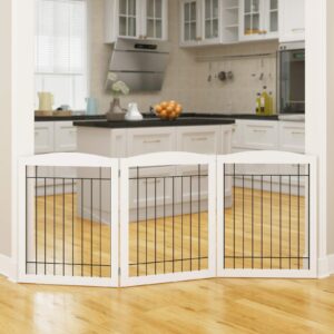 PAWLAND Extra Wide Dog gate for The House, Doorway, Stairs, Freestanding Foldable Wire Pet Gate, Pet Puppy Safety Fence, 30" Height (White, 3 Panels)