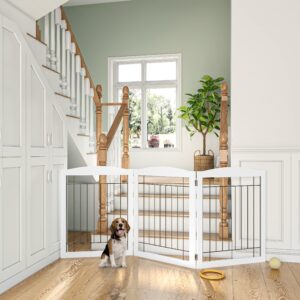 PAWLAND Extra Wide Dog gate for The House, Doorway, Stairs, Freestanding Foldable Wire Pet Gate, Pet Puppy Safety Fence, 30" Height (White, 3 Panels)